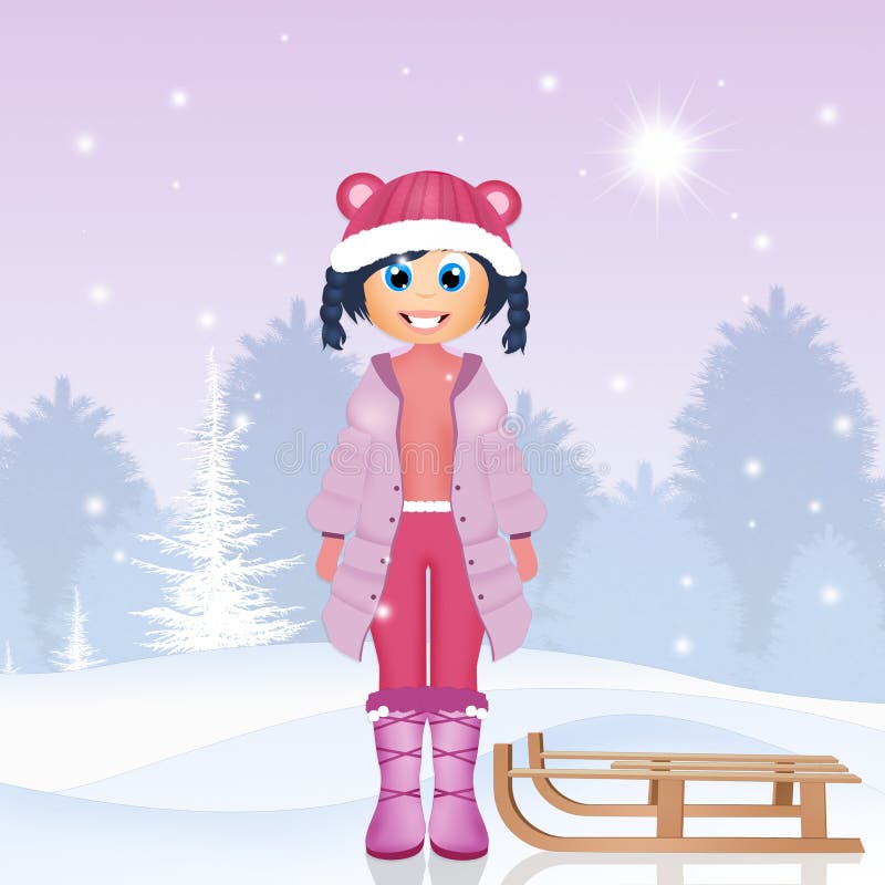 Girl in the snow stock illustration. Illustration of snowy - 82327685
