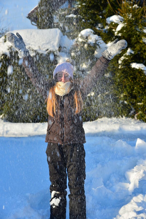 Girl in snow winter stock image. Image of attractive - 49994199