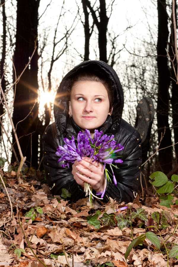 Girl with snowdrops stock image. Image of relax, flowers - 24227427