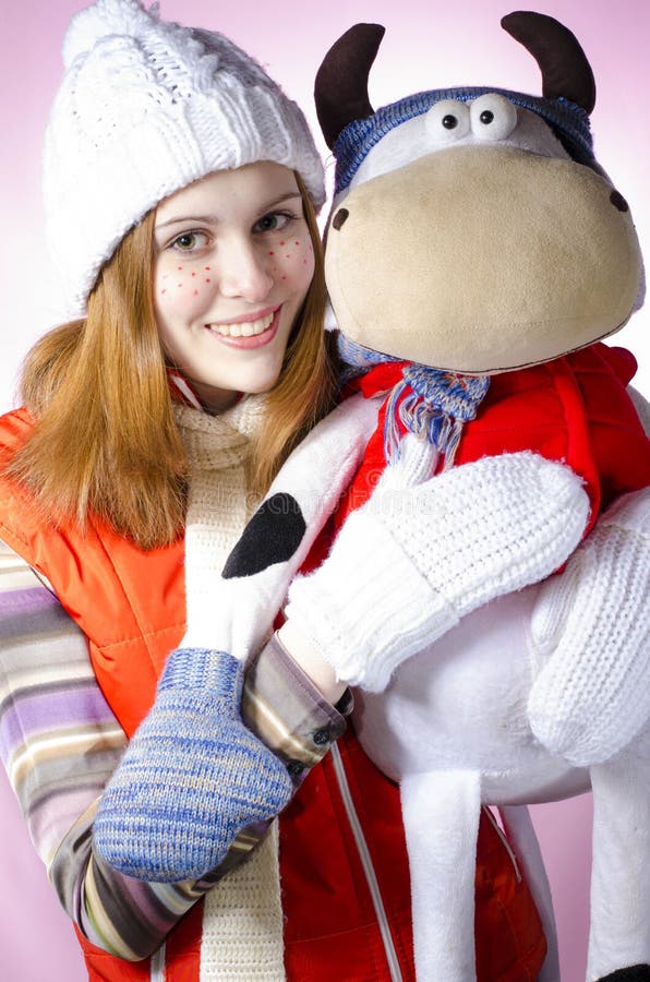 A girl with a soft toy stock image. Image of emotion - 28770761