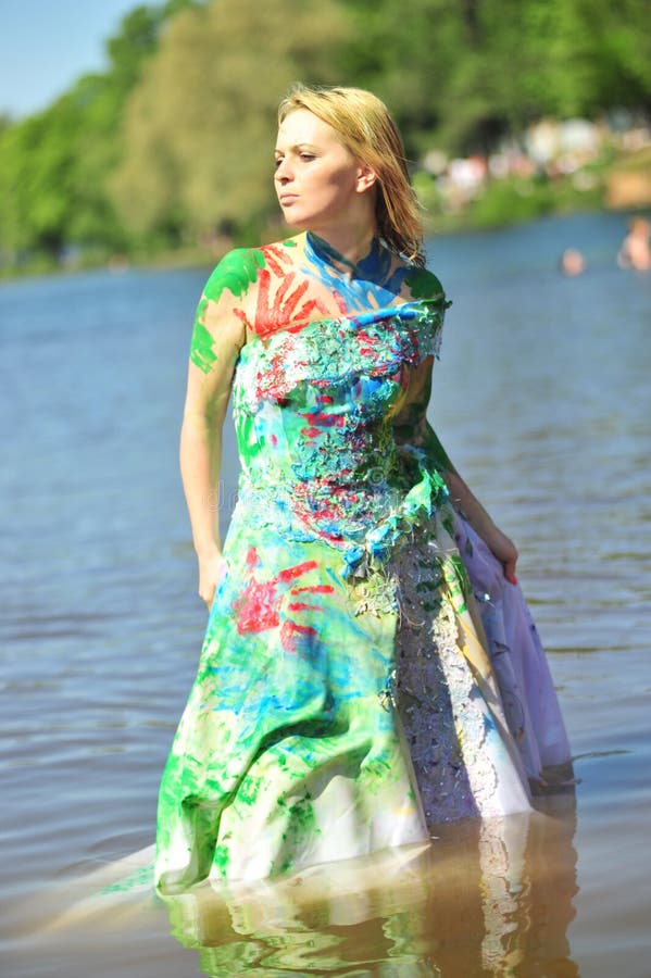 The girl soiled by a paint stock image. Image of marriage - 14444865