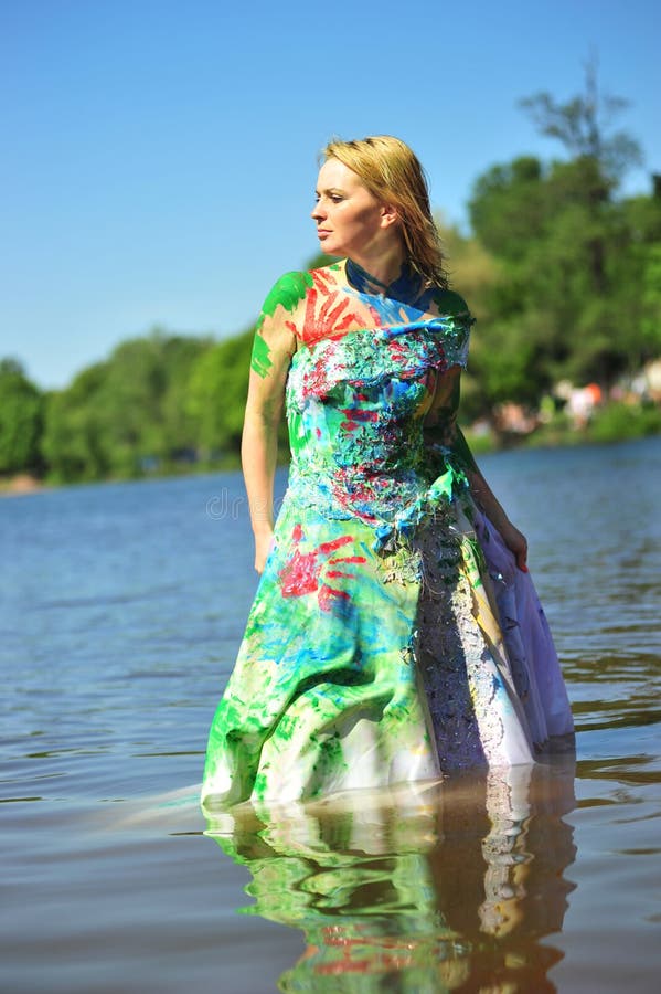 The girl soiled by a paint stock image. Image of female - 14444889