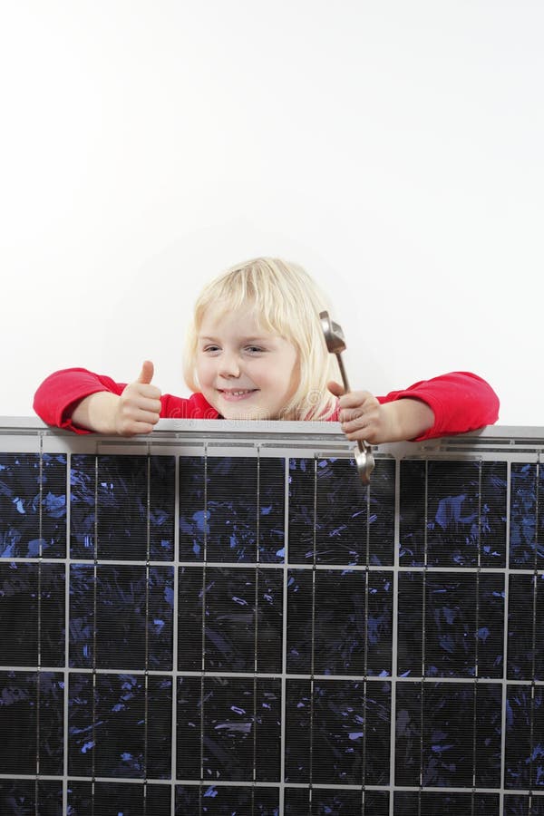 Girl with solar panel stock image. Image of environmant - 21953483