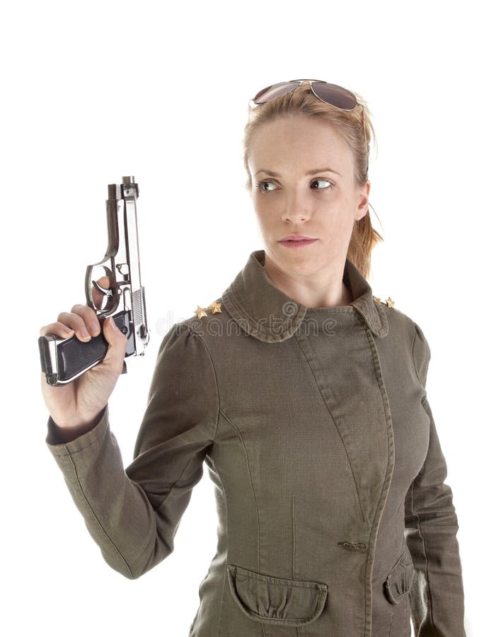 Girl soldier holding gun stock image. Image of caucasian - 18365391