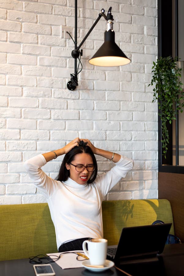 Girl Solving Problems and Having a Coffee Stock Image - Image of ...