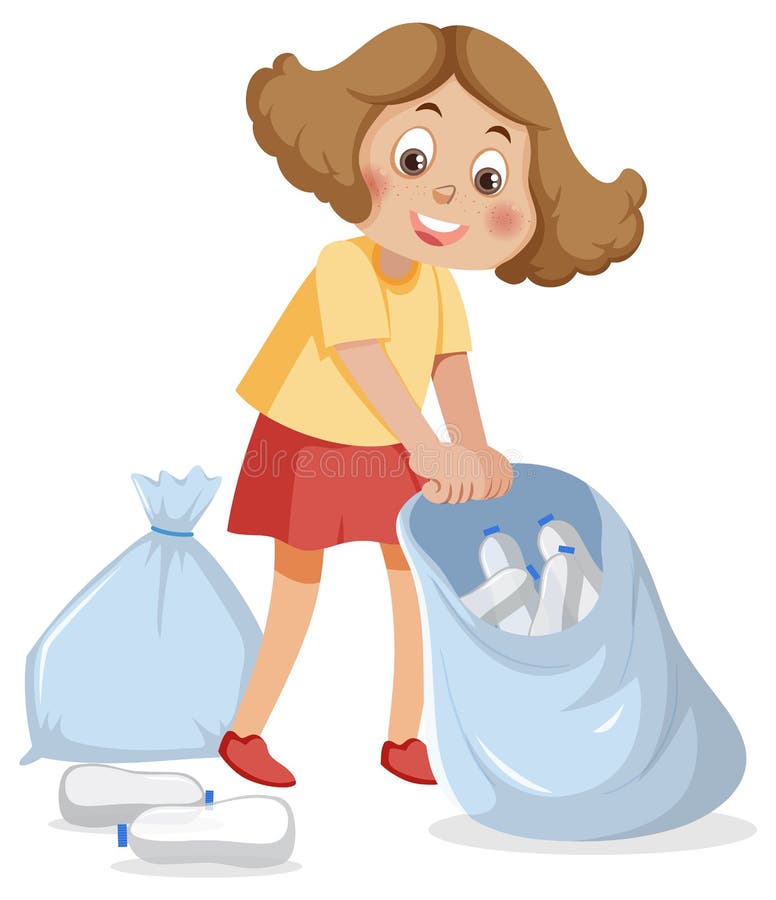 A Girl Sorting Plastic Bottles in Trash Bag Stock Vector - Illustration ...
