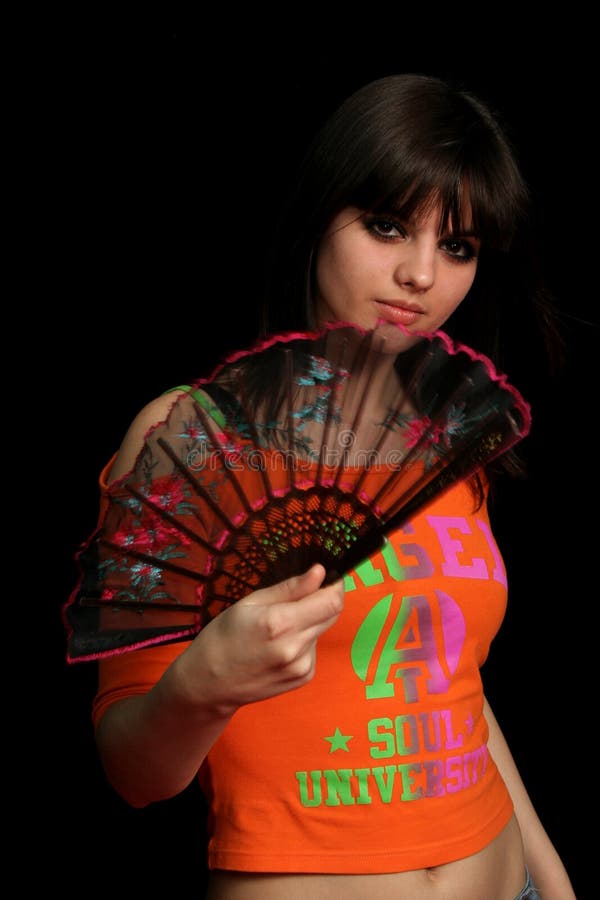 Girl with a spanish fan stock photo. Image of cute, beauty - 4130810