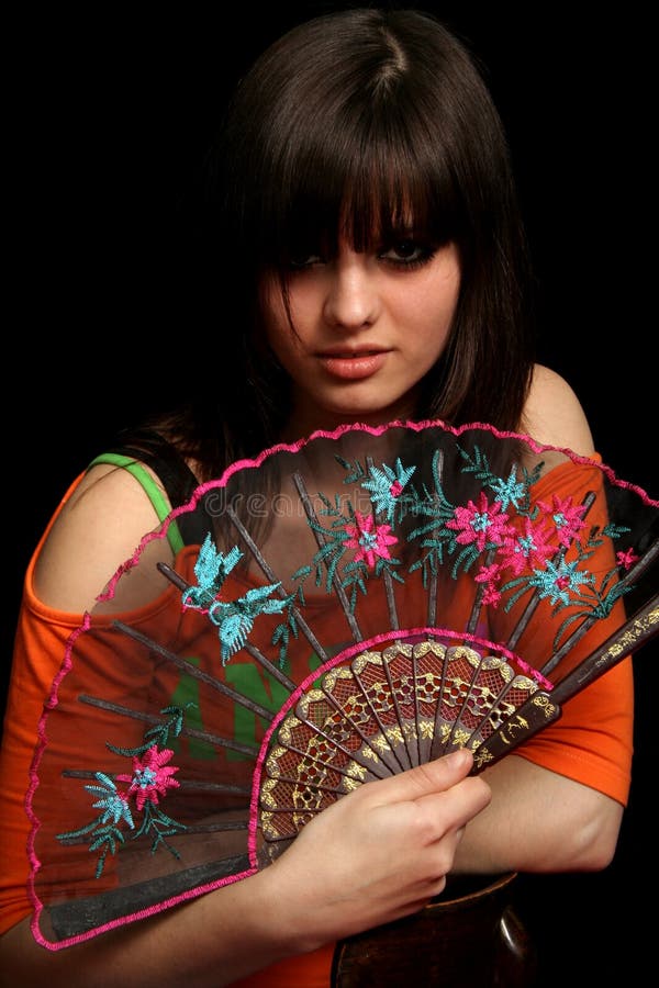 Flamenco Dancer Woman Gipsy Red Rose Spanish Fan Stock Image - Image of ...