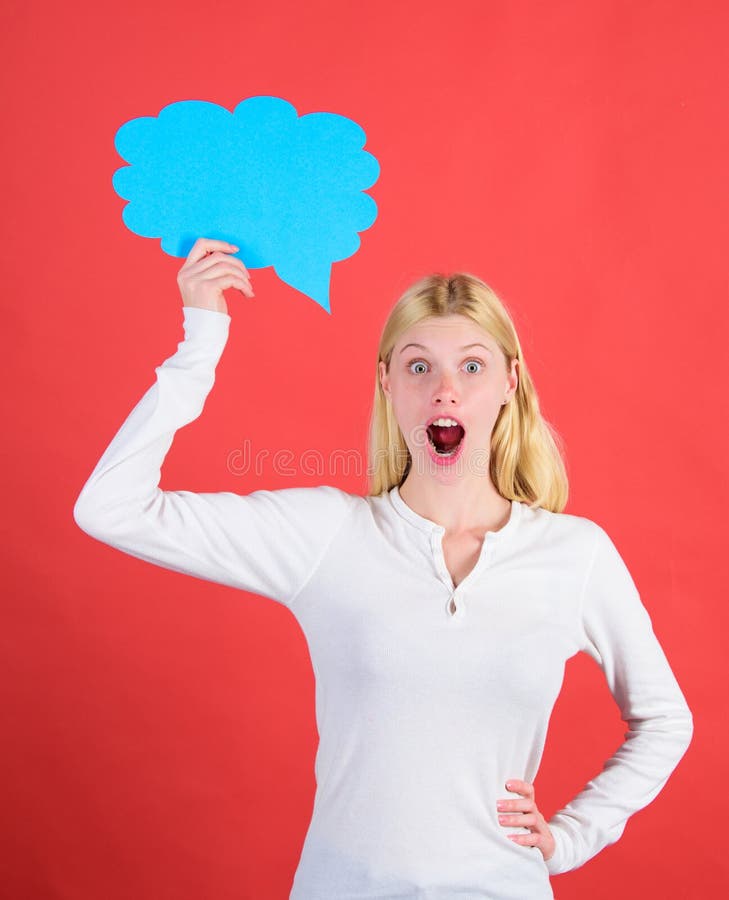 Girl with Speech Bubble. Thoughts of Surprised Adorable Woman. Decision ...