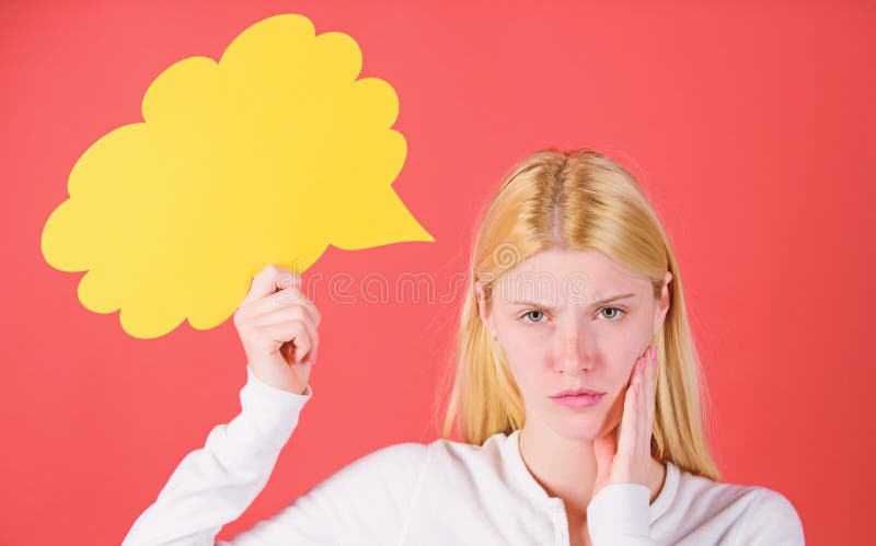 Girl with Speech Bubble. Thoughts of Thoughtful Adorable Woman ...