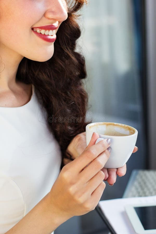 Girl Spending Time in a Cafe Stock Image - Image of aroma, date: 42881977