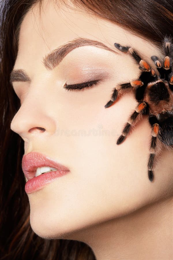 Girl with spider stock image. Image of attractive, insect - 17060279