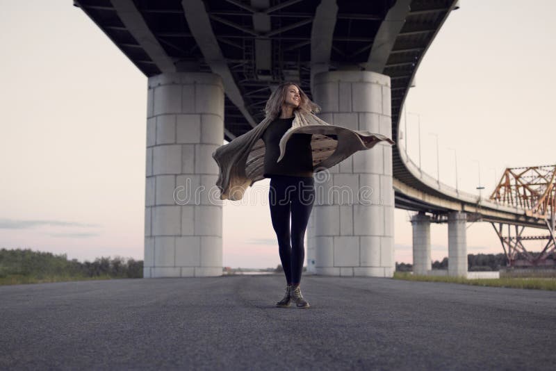 Girl Spinning Road Under Bridge Over River Stock Photos - Free ...