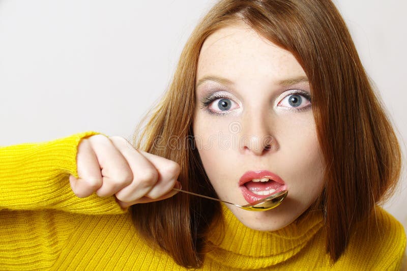 Girl with a spoon stock photo. Image of like, calories - 11444342