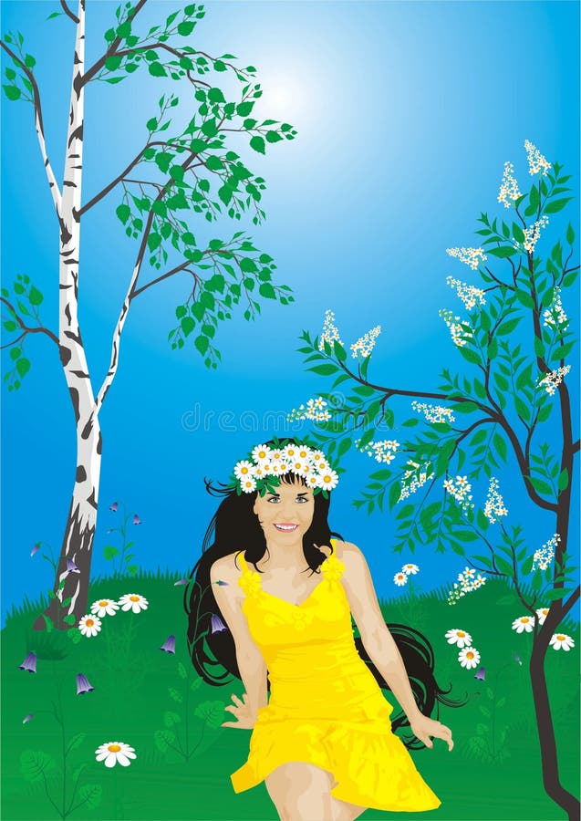 Girl-Spring stock vector. Illustration of drawing, branches - 13501002