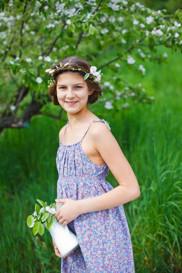 Girl in spring garden stock image. Image of child, flower - 49559679