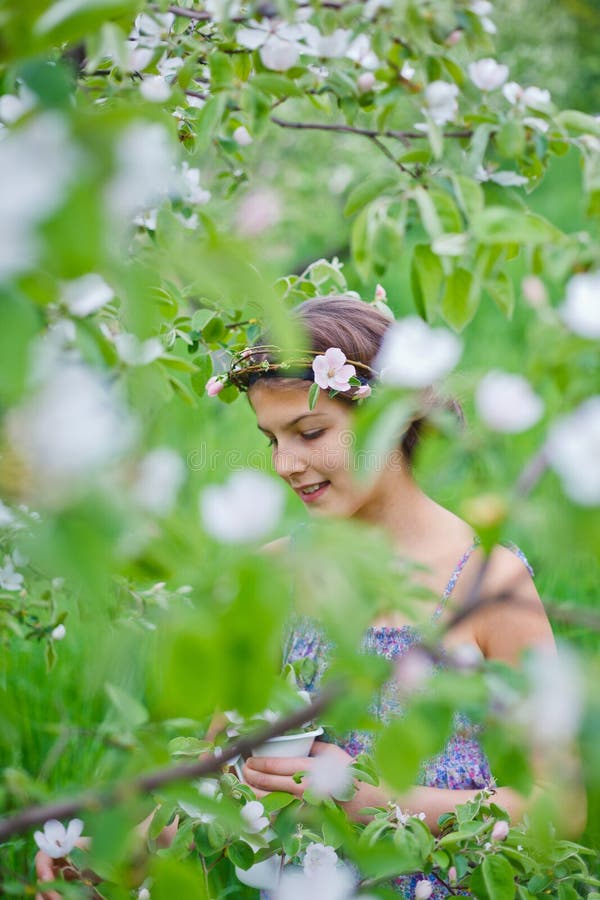 Girl in spring garden stock photo. Image of child, beautiful - 50116882