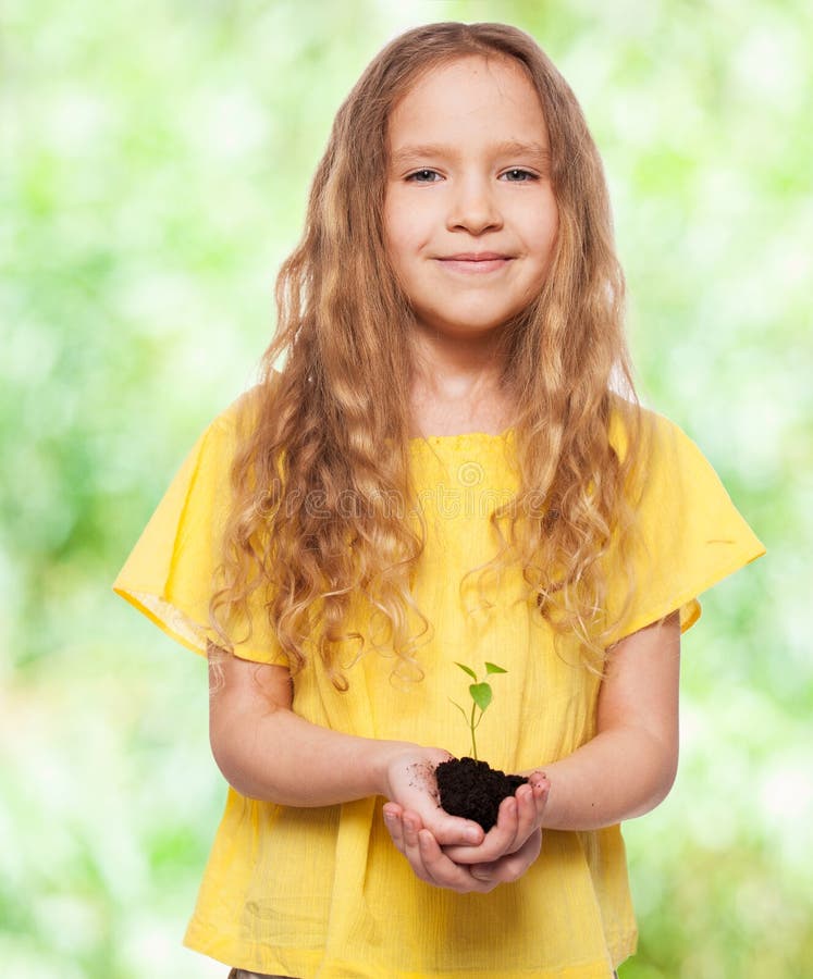 Girl with sprout stock photo. Image of metaphors, leaf - 50854596