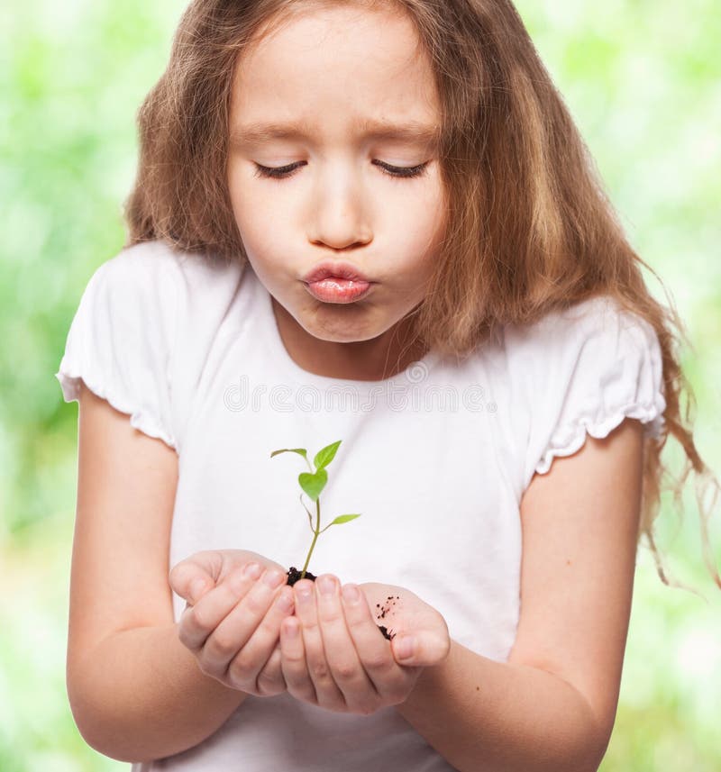 Girl with sprout stock photo. Image of metaphors, leaf - 50854596