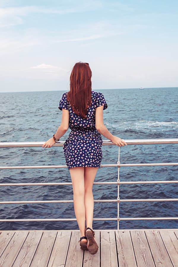 Girl Standing Dock Watching Sea Ocean Stock Photos - Free & Royalty ...