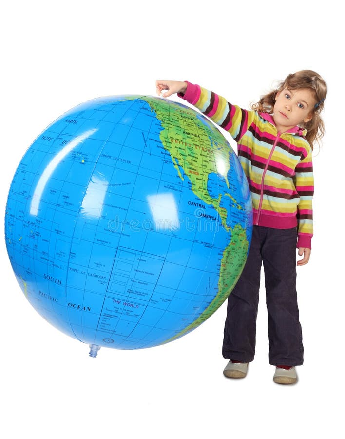 Girl Standing and Holding Big Inflatable Globe Stock Image - Image of ...