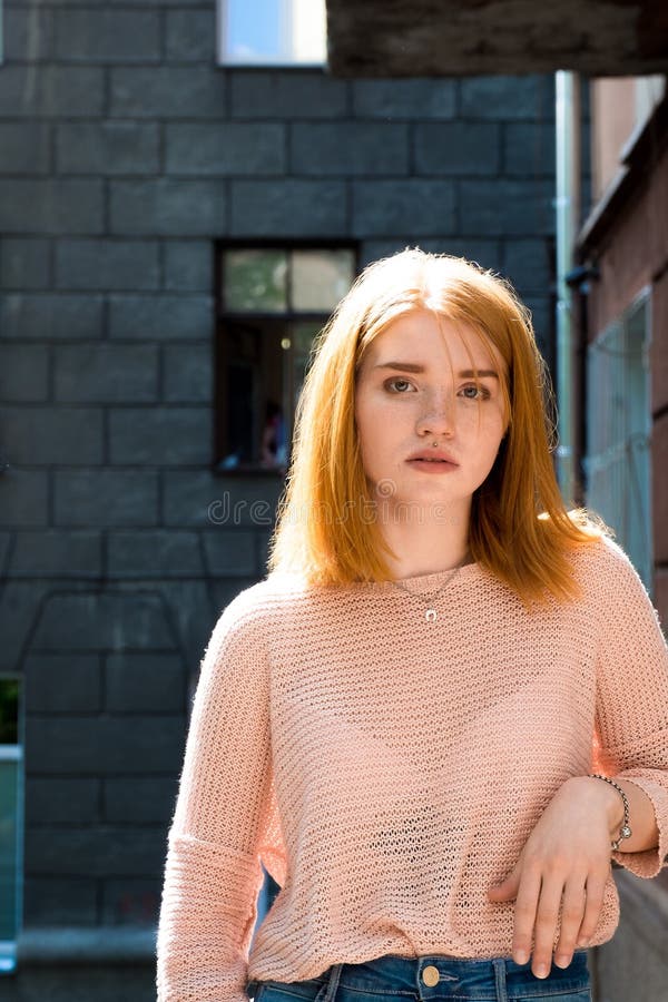 Girl Standing and Looking at the Camera Stock Photo - Image of city ...