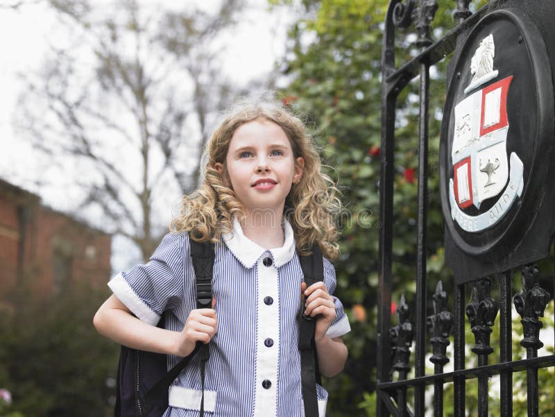Girl Standing by School Gate Stock Photo - Image of outdoors, melbourne ...