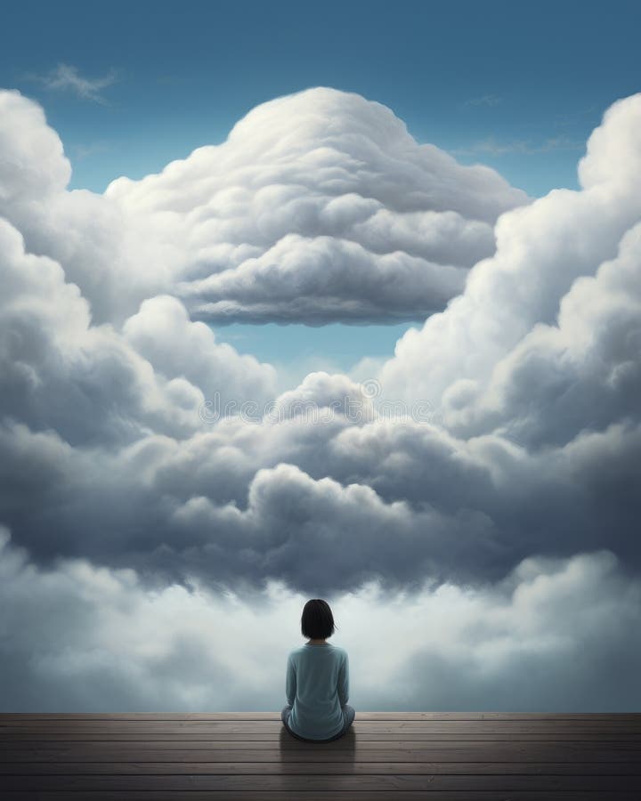 The Girl Staring into the Distant Clouds, Sitting on the Edge, Peaceful ...