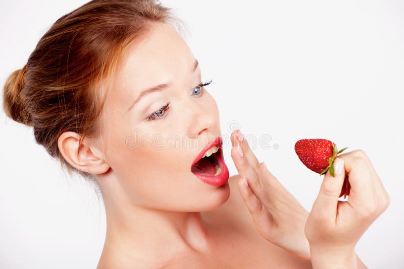 Girl with strawberry stock photo. Image of fruit, fresh - 23841446