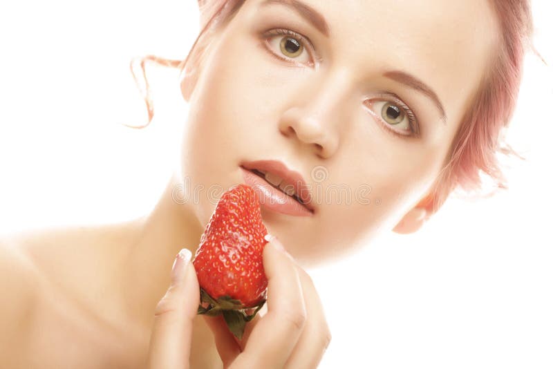 Girl with strawberry stock photo. Image of model, people - 32083740