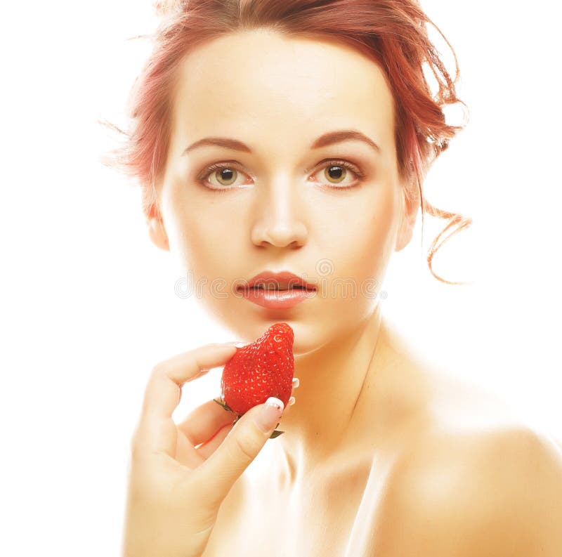Girl with strawberry stock image. Image of health, model - 34293017