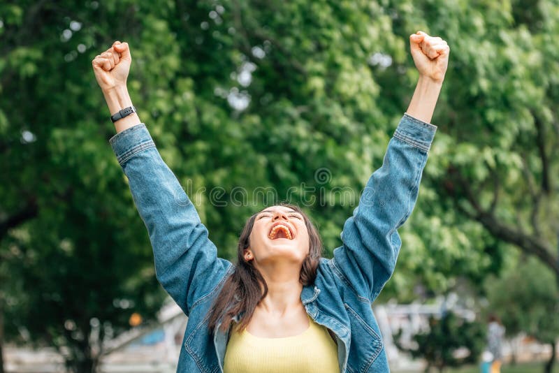 Girl in the Street Screaming Euphoric Stock Image - Image of excited ...