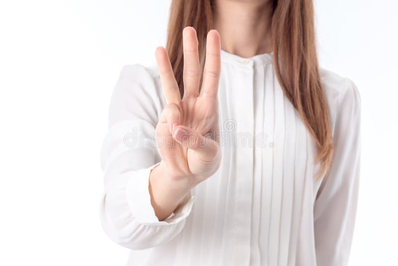 Girl Stretched Forth a Hand and Three Fingers Shows Close-up Stock ...