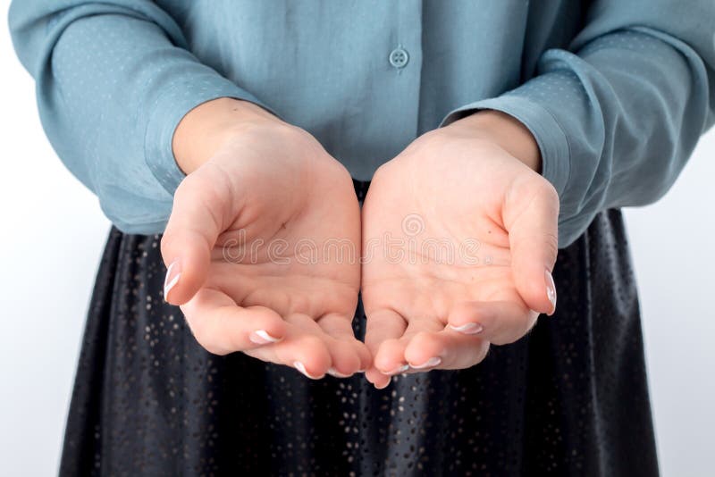 Girl Stretched Forward Two-hand with Expanded Palms Close-up Stock ...