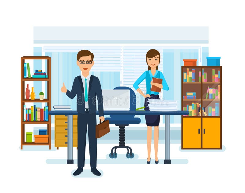 Girl in Strict Work Clothes, Boss with Briefcase in Hands. Stock Vector ...