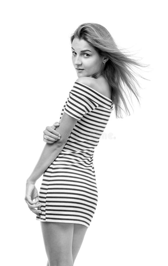 Girl in a striped dress stock photo. Image of beauty - 57257740