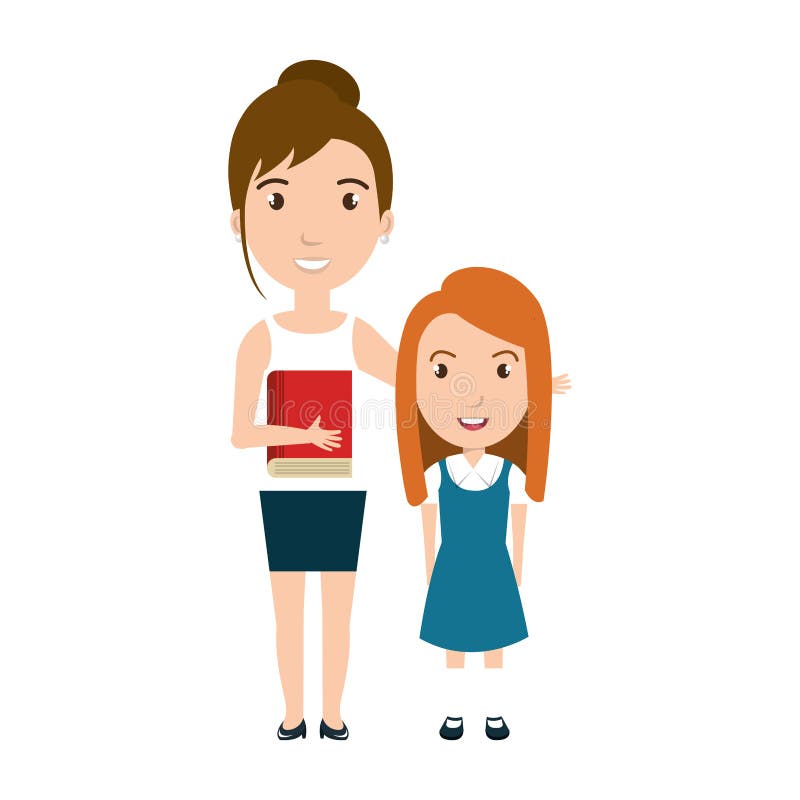 Girl Student Character with Teacher Isolated Icon Stock Vector ...