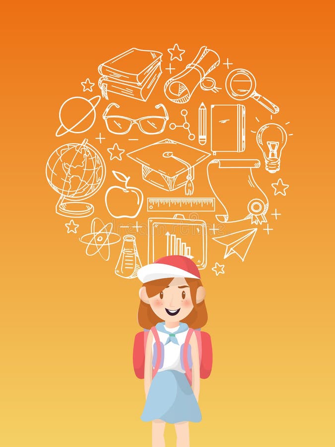 Girl Student with Education Icons Stock Illustration - Illustration of ...