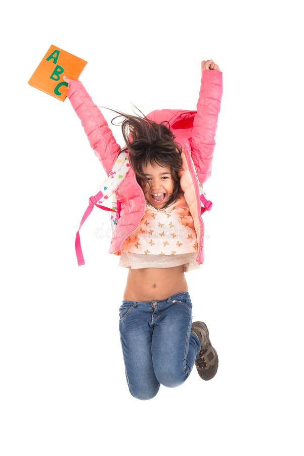 Girl student jumping stock photo. Image of looking, grade - 111909832