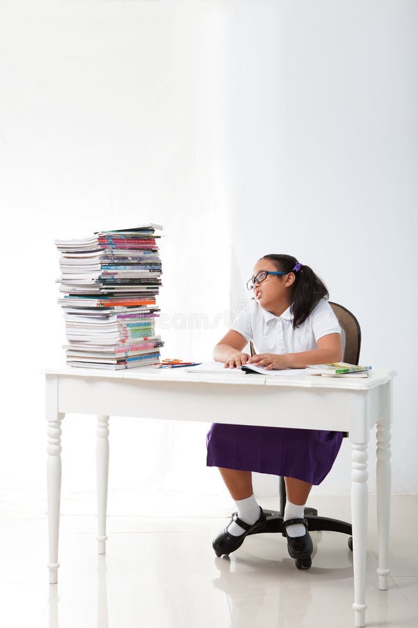 Girl Student Look at Big Group of a Book Stock Photo - Image of girl ...