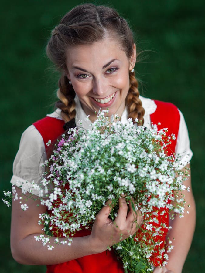 Girl Student in Park with Flowers Stock Image - Image of education ...