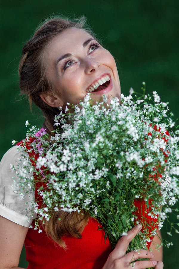 Girl Student in Park with Flowers Stock Photo - Image of park ...
