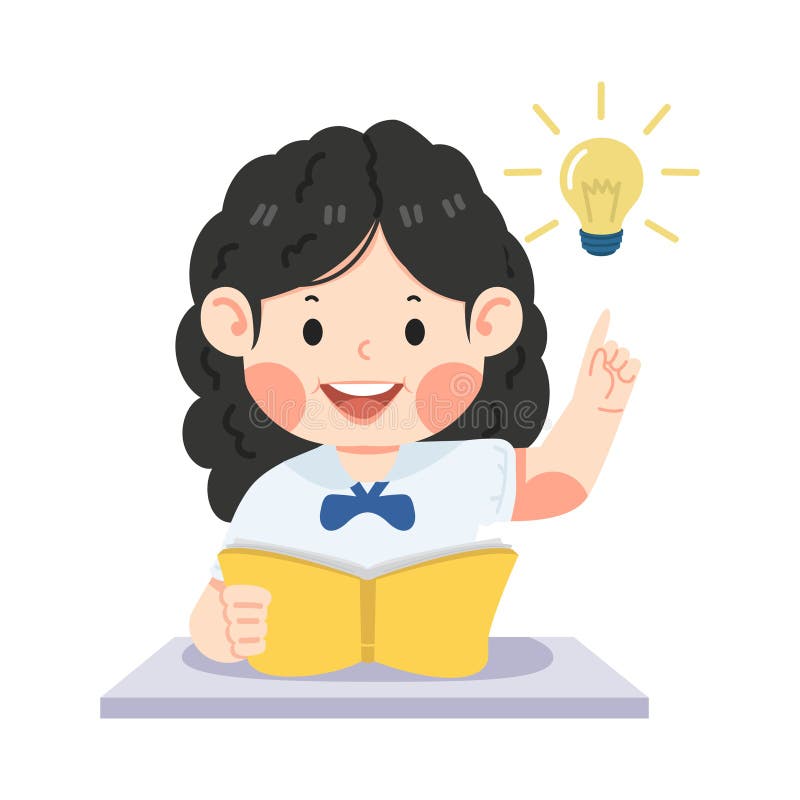 Girl Student Reading Book with Idea Lamp Stock Vector - Illustration of ...