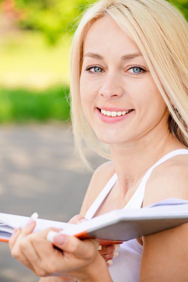 Girl-student Reads Textbook Stock Photo - Image of girl, joyful: 14474598