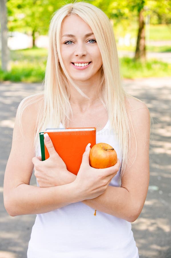 Girl-student Reads Textbook Stock Image - Image of happy, face: 14519377