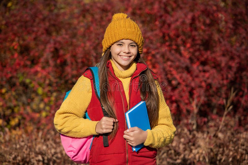 Girl Student Smile Back To School in Autumn Stock Photo - Image of girl ...
