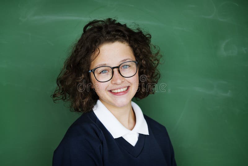 Girl Student Smiling and Blackboard Stock Photo - Image of femininity ...