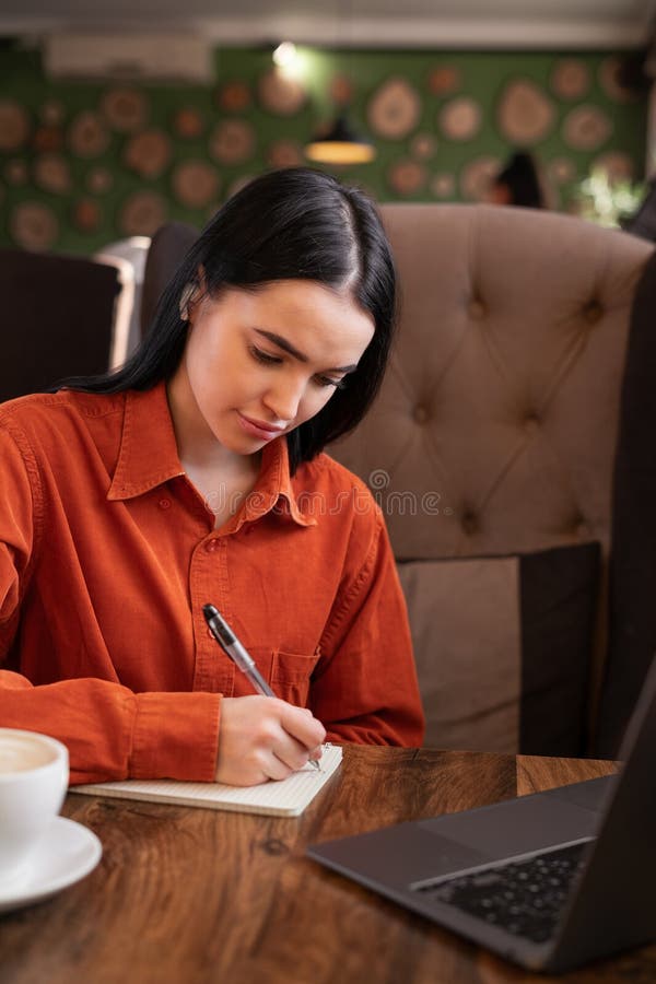 Girl Student Study Online, Learn Language Watch Webinar Write Notes ...