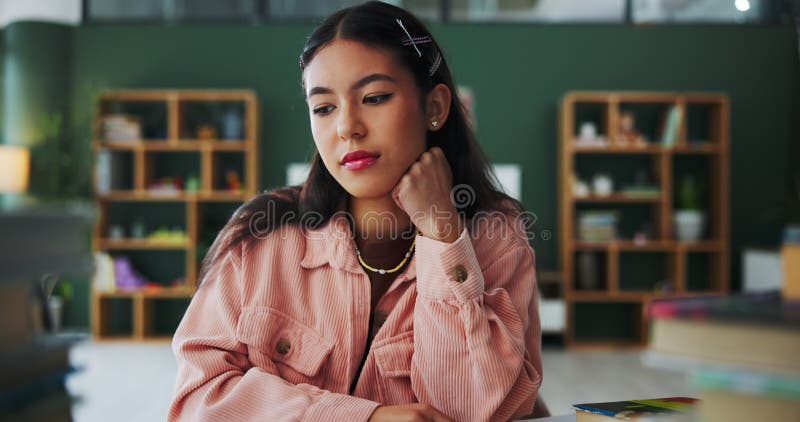 Girl, Student and Thinking in Home for Ideas or Inspiration for School ...