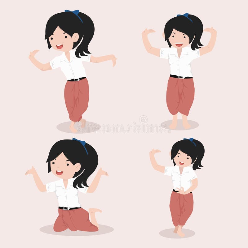 Girl Student Traditional Thai Dancer Set Stock Vector - Illustration of ...